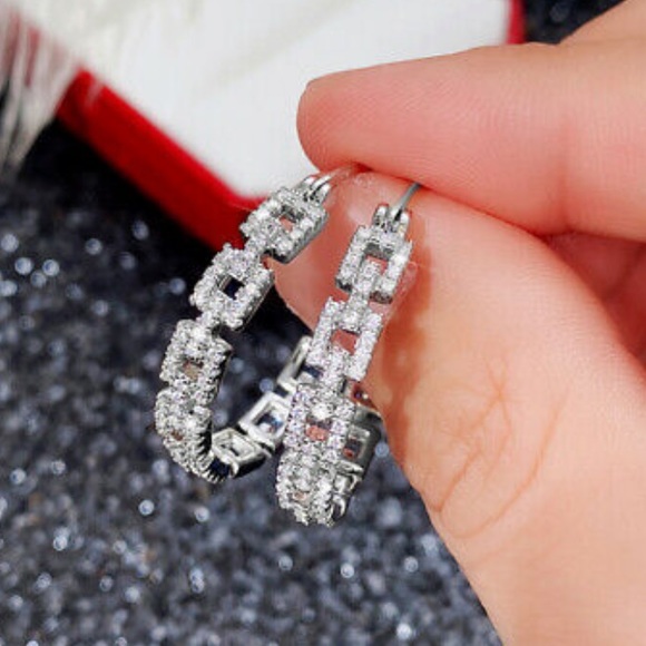 Jewelry | New Sterling Silver Diamond Hoop Earrings | Poshmark